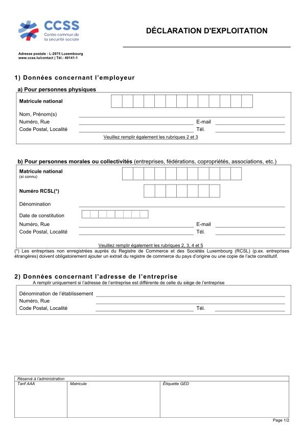 Operating declaration - CCSS (Centre commun de la sécurité sociale ...