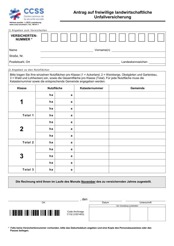 Application for voluntary agricultural and silvicultural accident ...