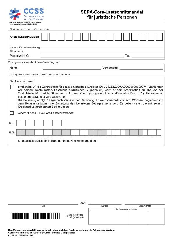 SEPA-Core direct debit mandate for legal persons - CCSS (Centre commun ...